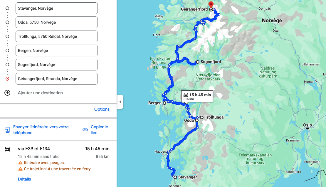 La route des Fjords en Norvège en camping-car, fourgon ou van